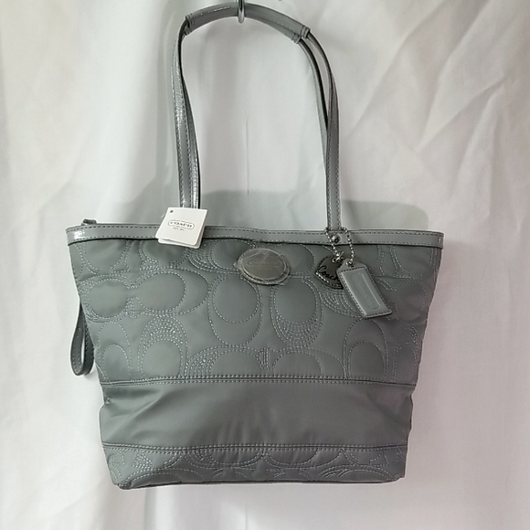 Coach | Bags | Coach F7668 Signature Stitch Nylon W Patent Leather Tote ...